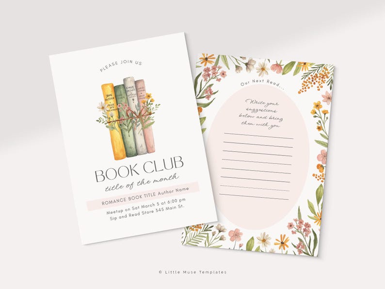 Editable Book Club Invitation Template for Canva (digital Download) - Etsy