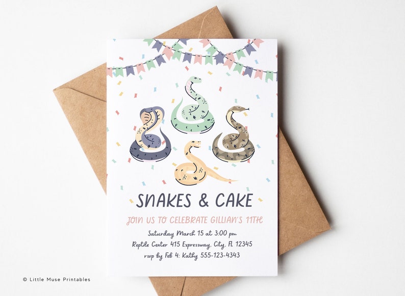 Girls Snake Birthday Invitation: Reptile Party Theme (digital Download ...