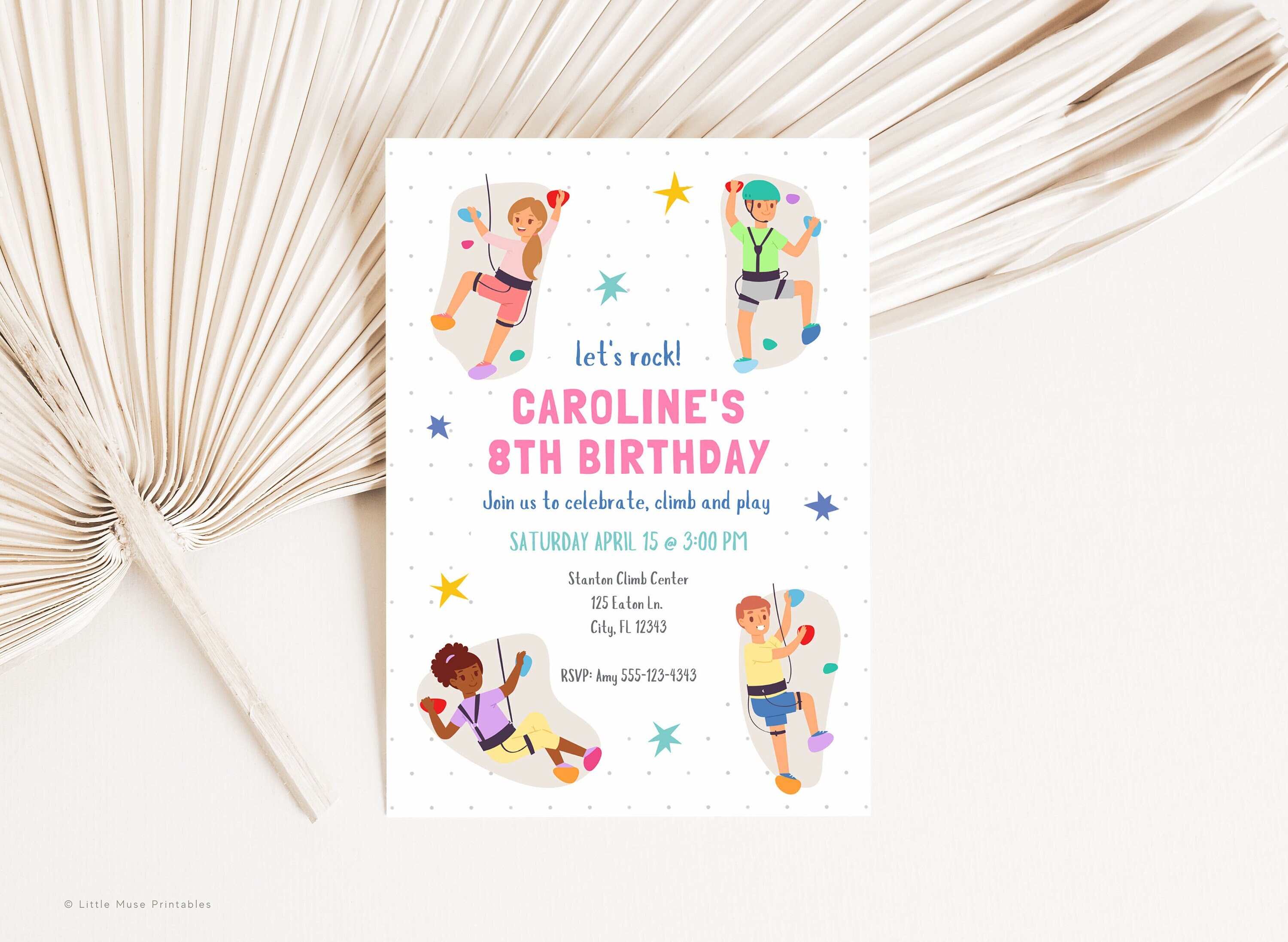 Girls Rock Climbing Party Invitation Template: Editable Canva Evite ...