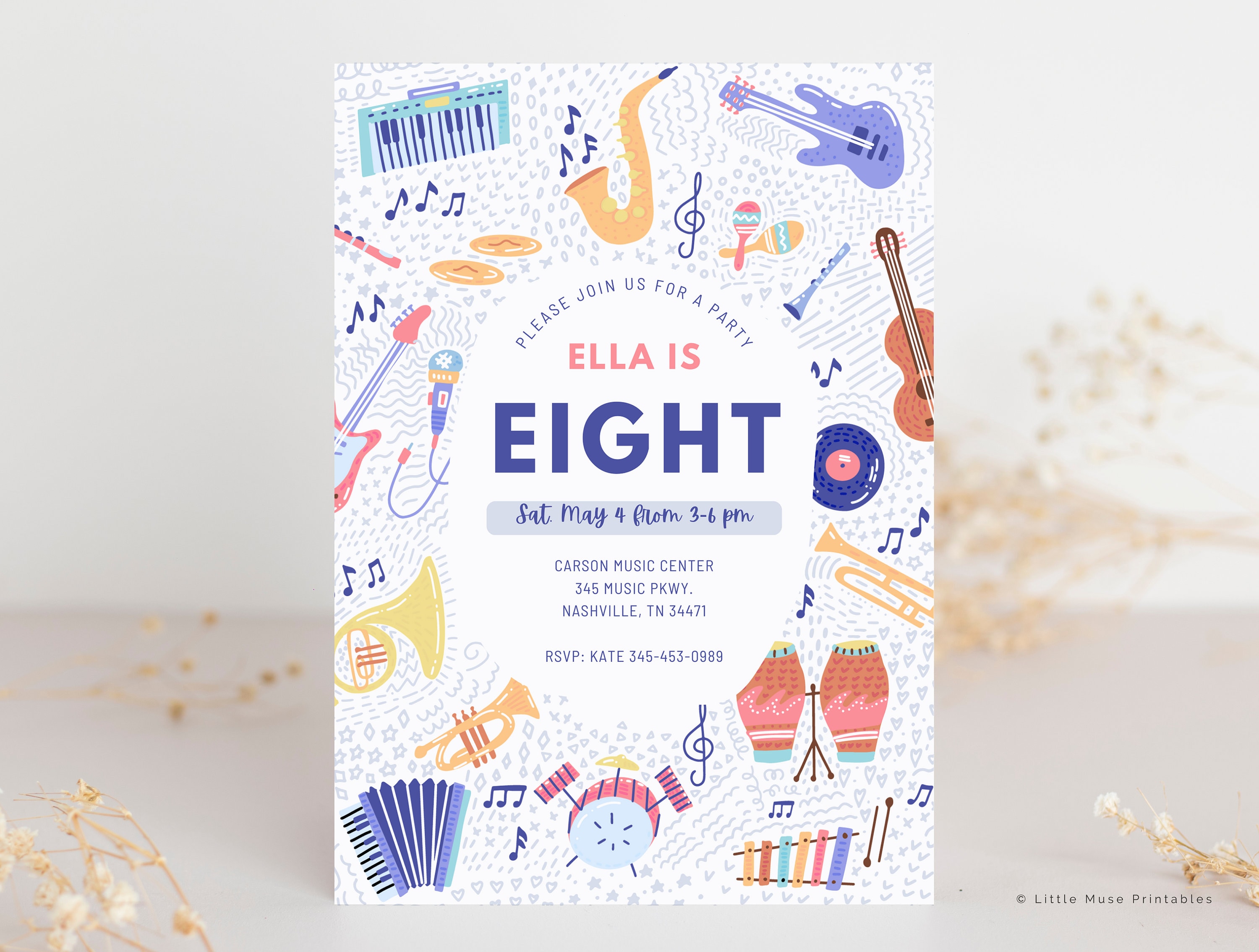 Music Lover Birthday Party Invitation for Canva, Editable Musical ...