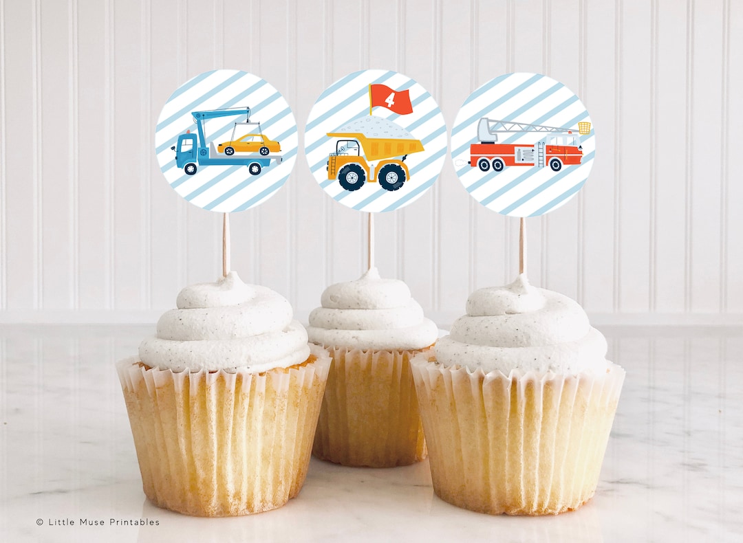 Truck and Car Cupcake Toppers, Truck Birthday Cupcake Toppers for Canva ...