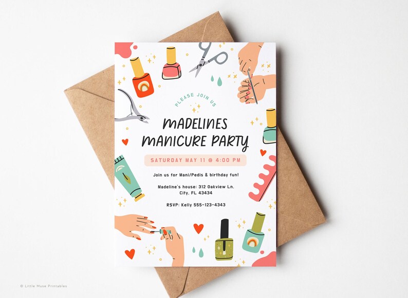 Manicure Birthday Party Invitation: Editable Spa Evite (canva Digital ...