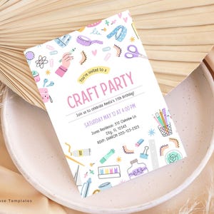 Girls Craft Party Invitation: Editable Birthday Evite (digital Download ...