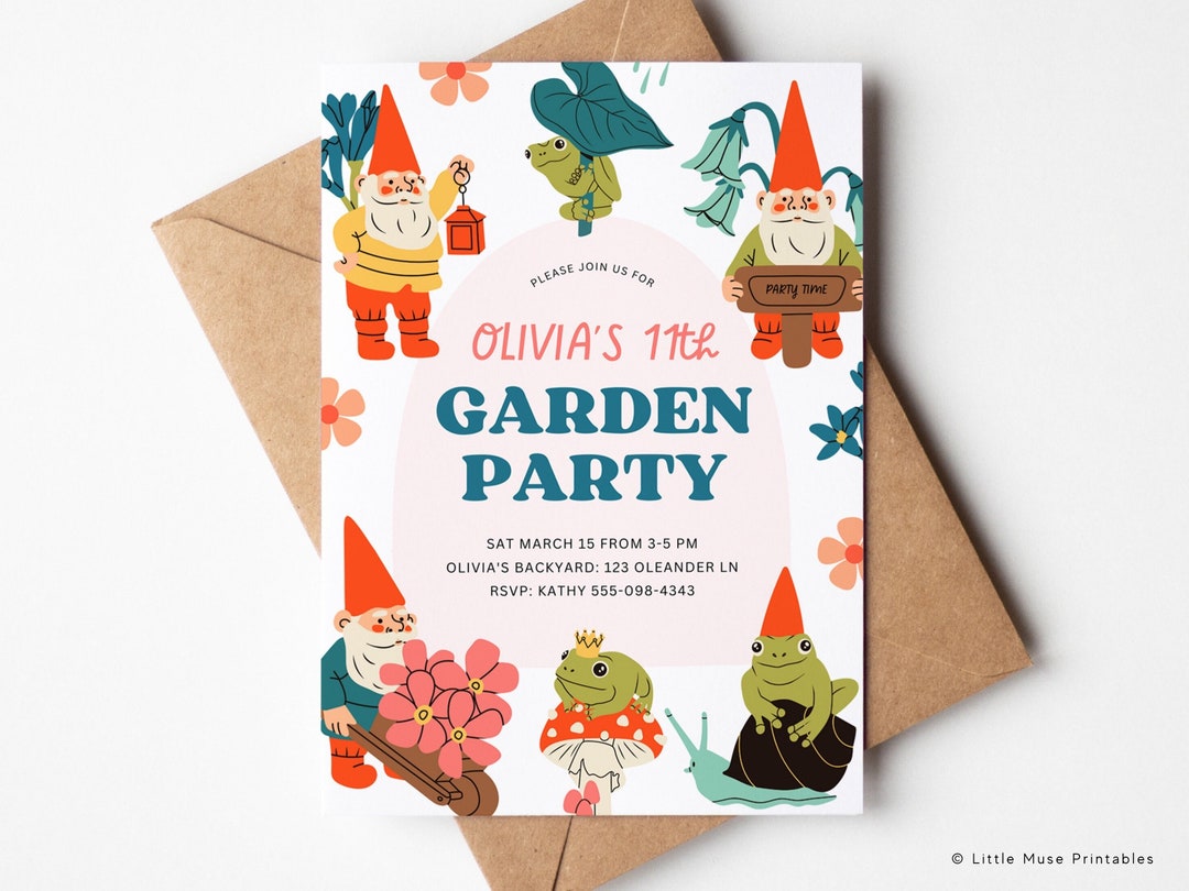 Gnome Garden Party Invitation Template (canva Editable, Digital ...