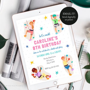 Girls Rock Climbing Party Invitation Template: Editable Canva Evite ...