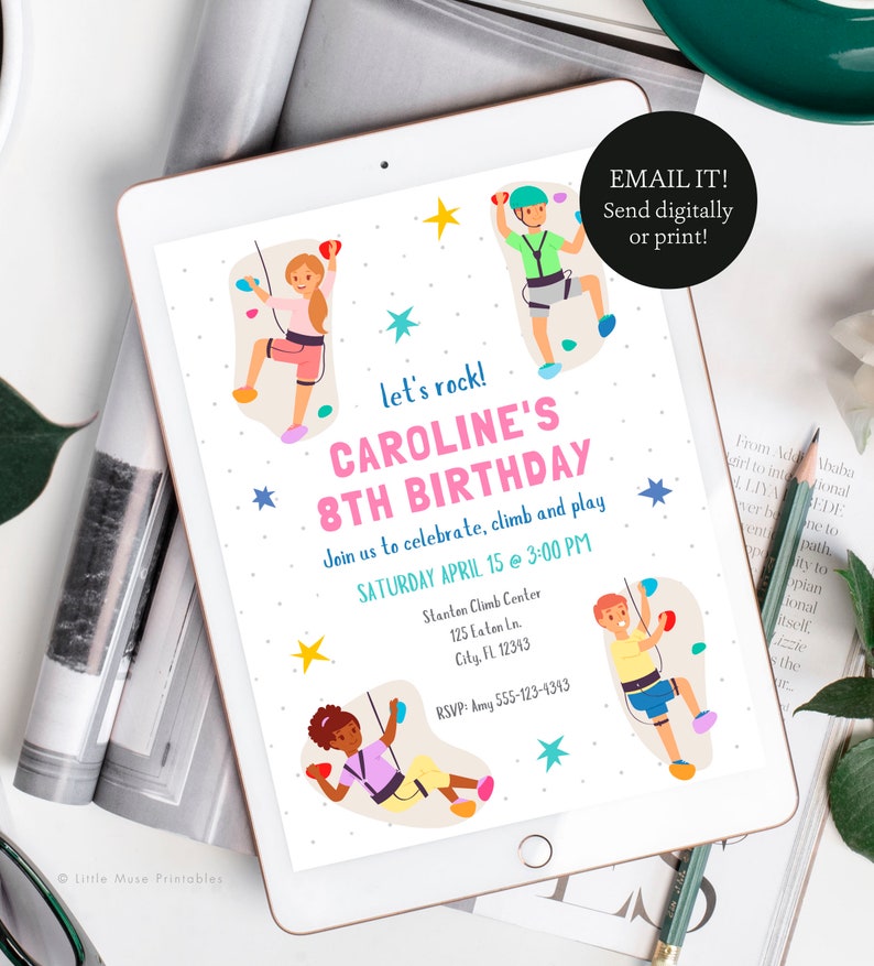 Girls Rock Climbing Party Invitation Template: Editable Canva Evite ...