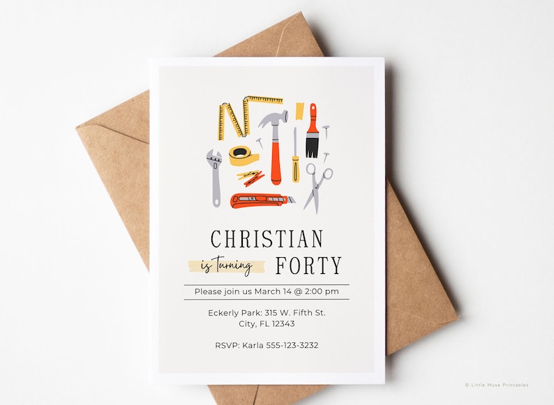 Tools Birthday Invitation Template for Canva, Builder Birthday, Mens ...