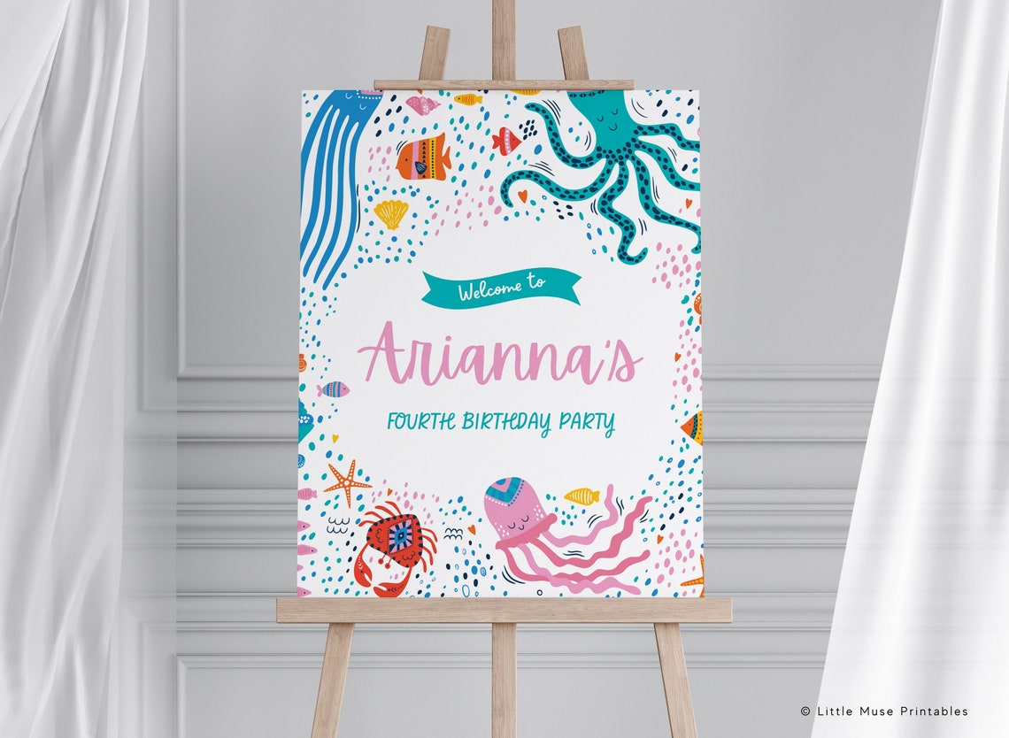 Editable Sea Life Birthday Welcome Sign, Printable Ocean Themed ...