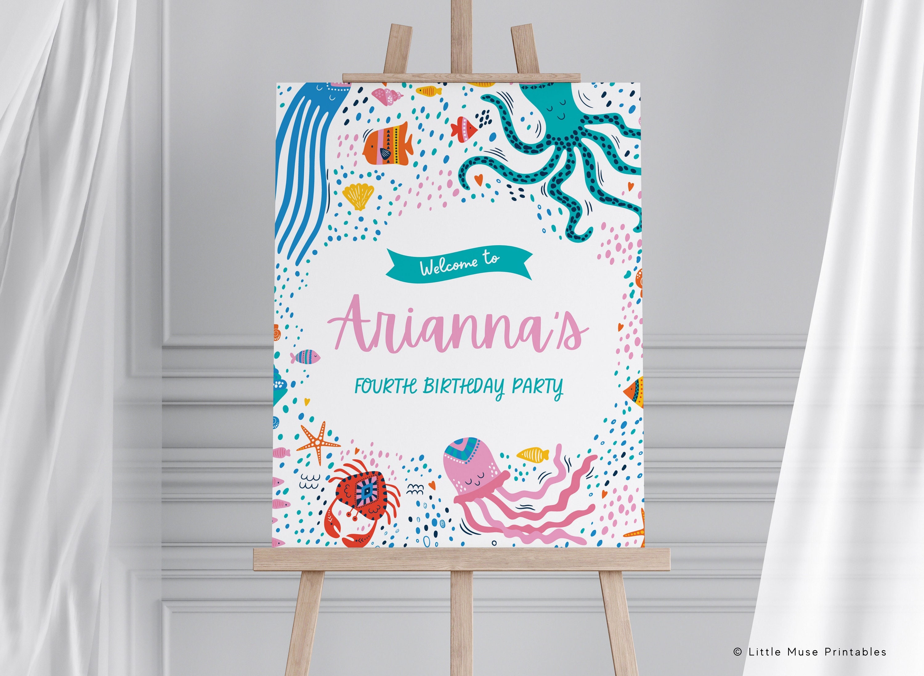 Editable Sea Life Birthday Welcome Sign: Ocean Party Decor (canva ...