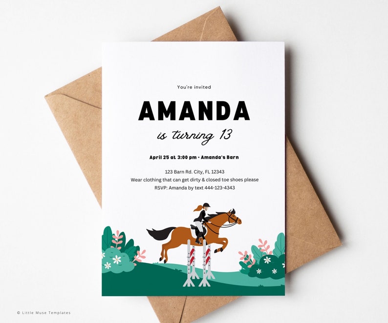 Horse Invitation Birthday Invite, Riding Pony, Equestrian Invitation ...
