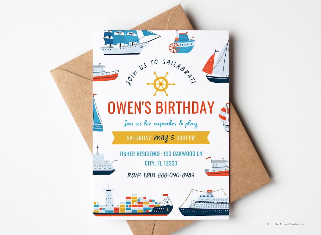 Nautical Birthday Invitation Template: Ships & Boats (digital Download ...