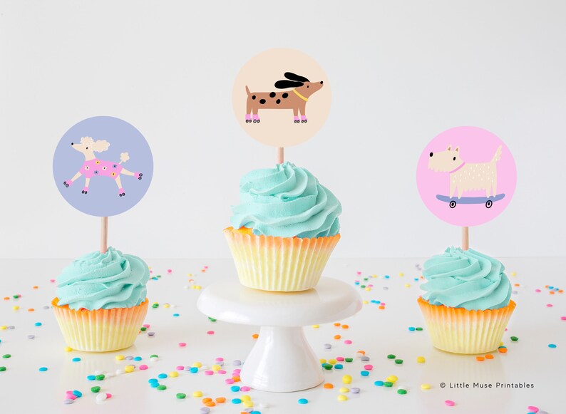 Dog Cupcake Toppers: Puppy Party Printables (canva Editable, INSTANT ...