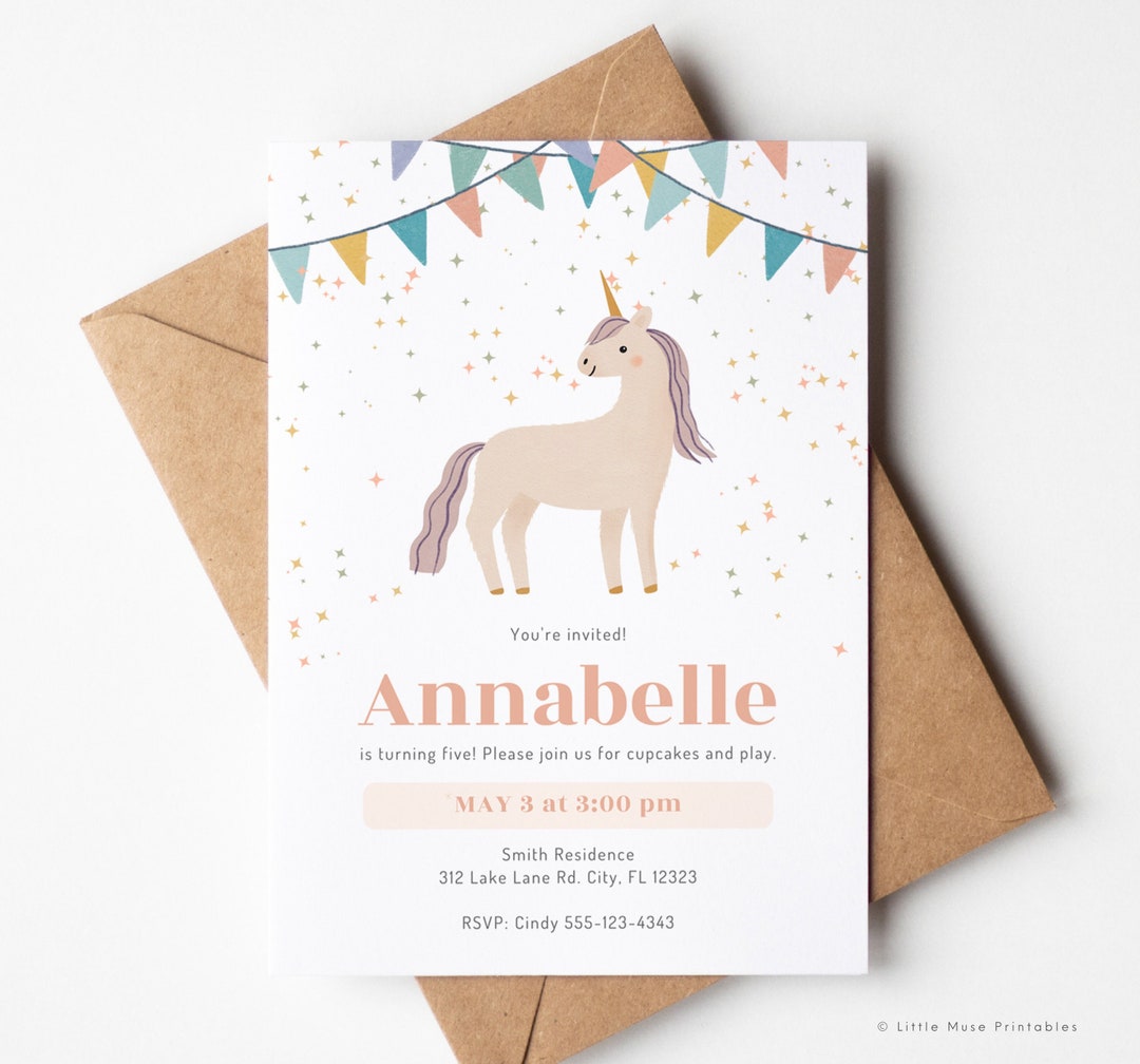 Editable Unicorn Birthday Invitation Template: Canva Party Evite ...