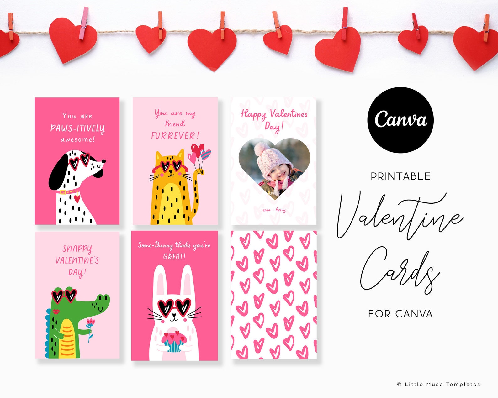 Printable Animal Valentine's Day Cards for School: Canva Template ...