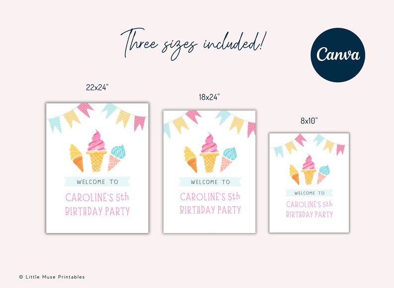 Editable Ice Cream Birthday Welcome Sign, Printable Ice Cream Themed ...