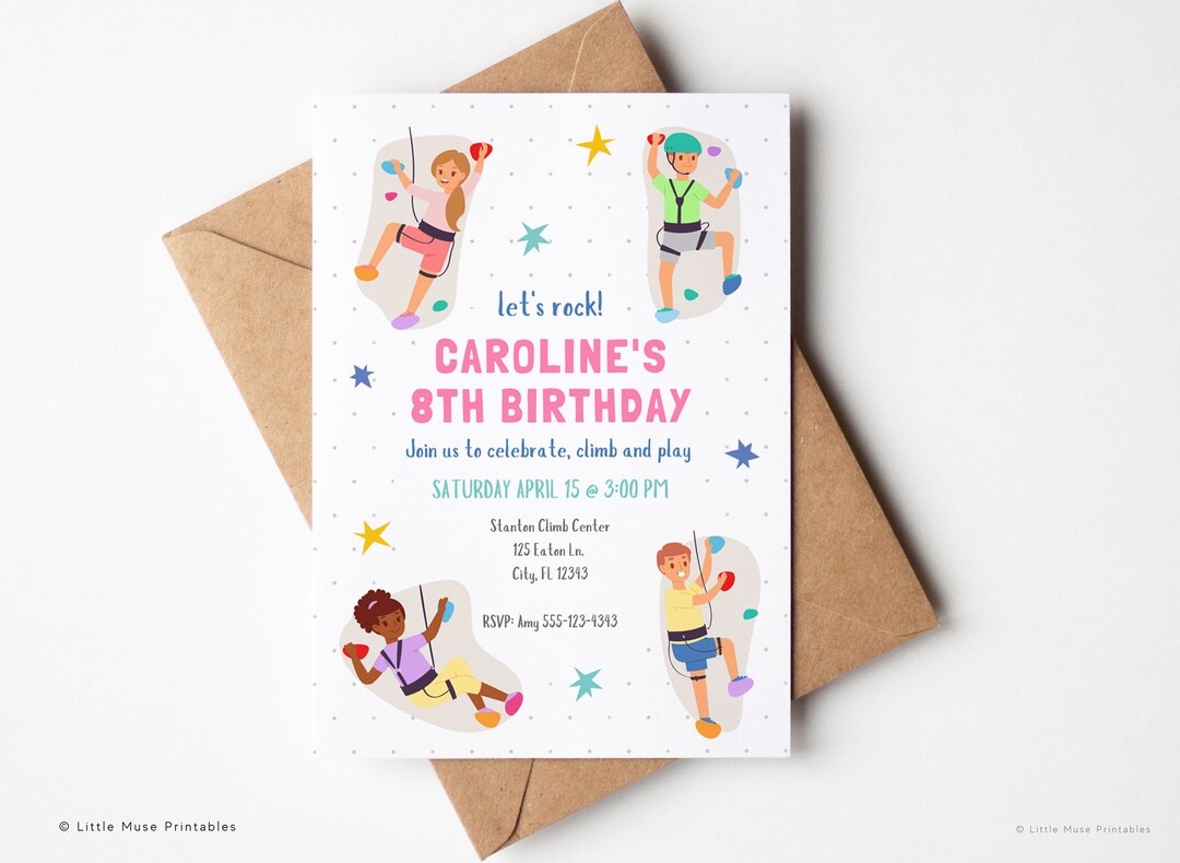 Girls Rock Climbing Party Invitation Template: Editable Canva Evite ...