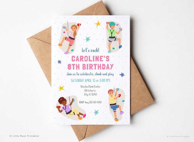 Girls Rock Climbing Party Invitation Template: Editable Canva Evite ...