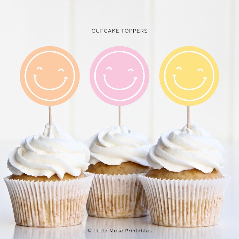 Editable Smiley Face Sticker Template: Printable Cupcake Toppers ...