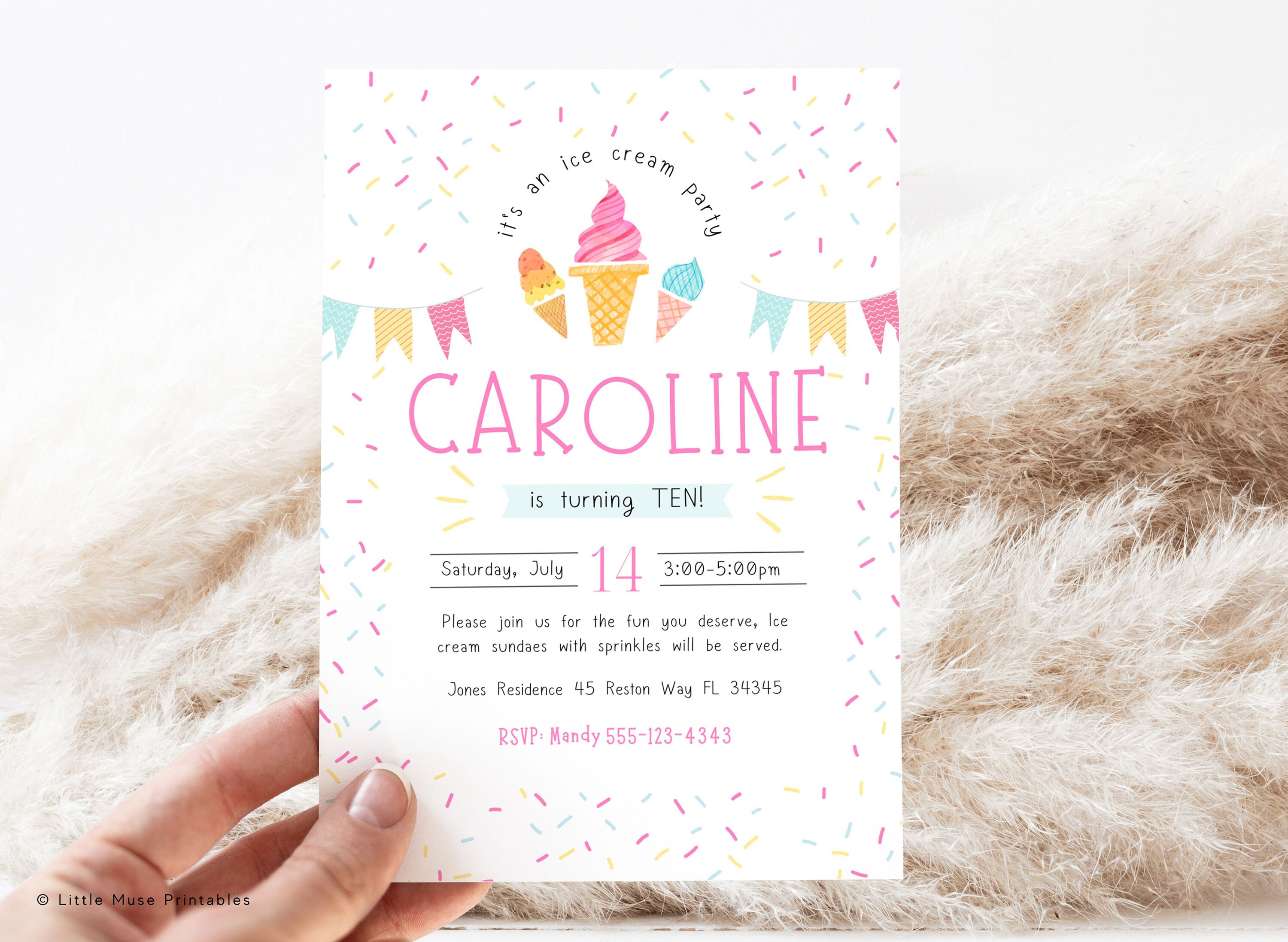 Editable Ice Cream Birthday Invitation Girls Ice Cream Party - Etsy UK