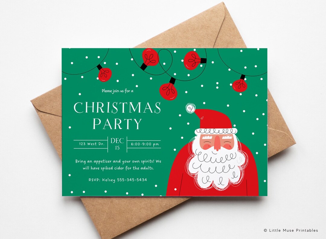 Santa Christmas Party Invitation Template for Canva (digital Download ...