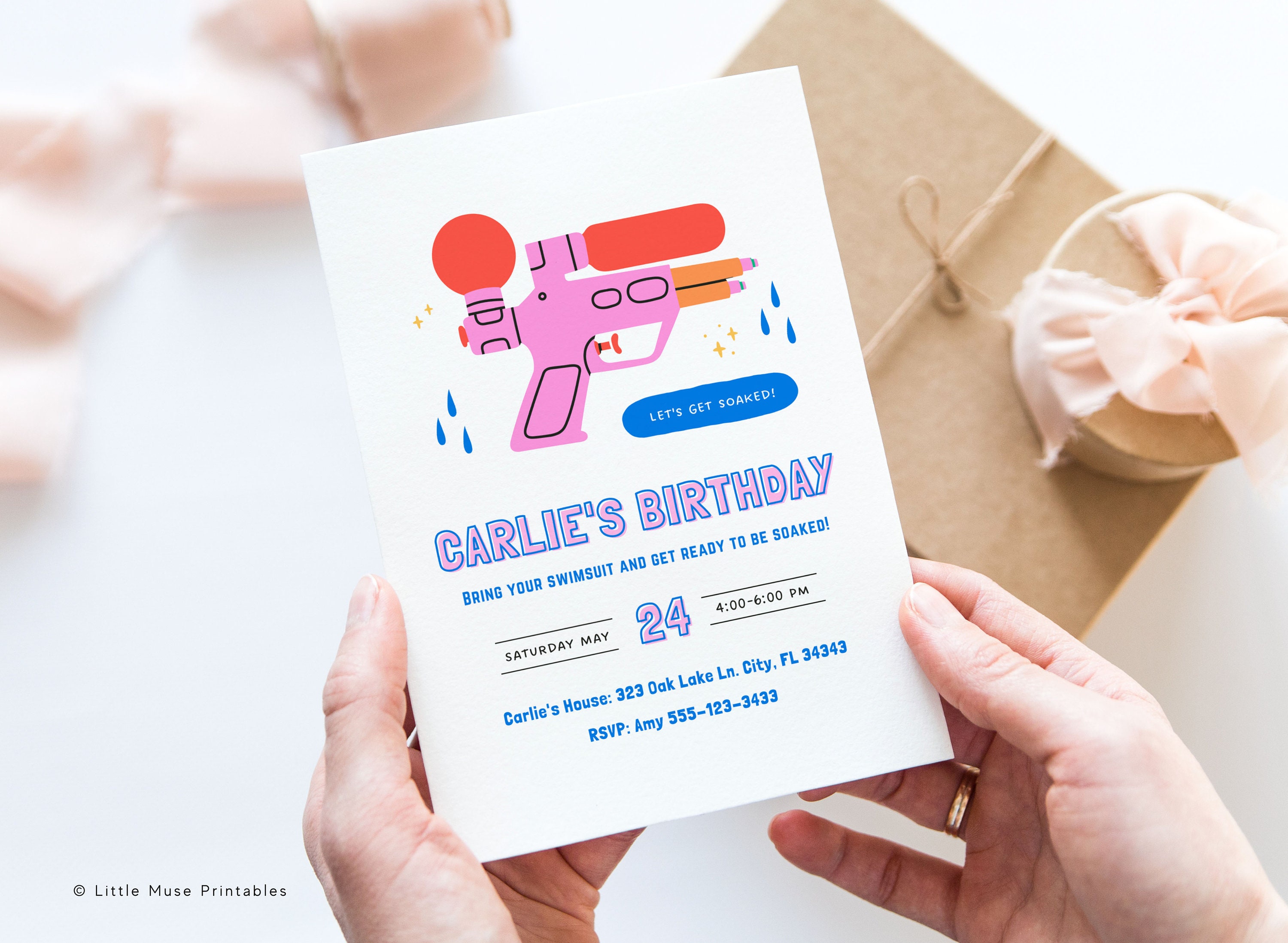 Water Fight Birthday Party Invitation for Canva, Editable Water Gun ...
