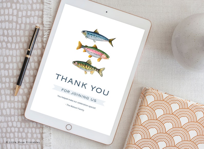 Fishing Birthday Thank You Card: Editable Watercolor Fish (digital ...