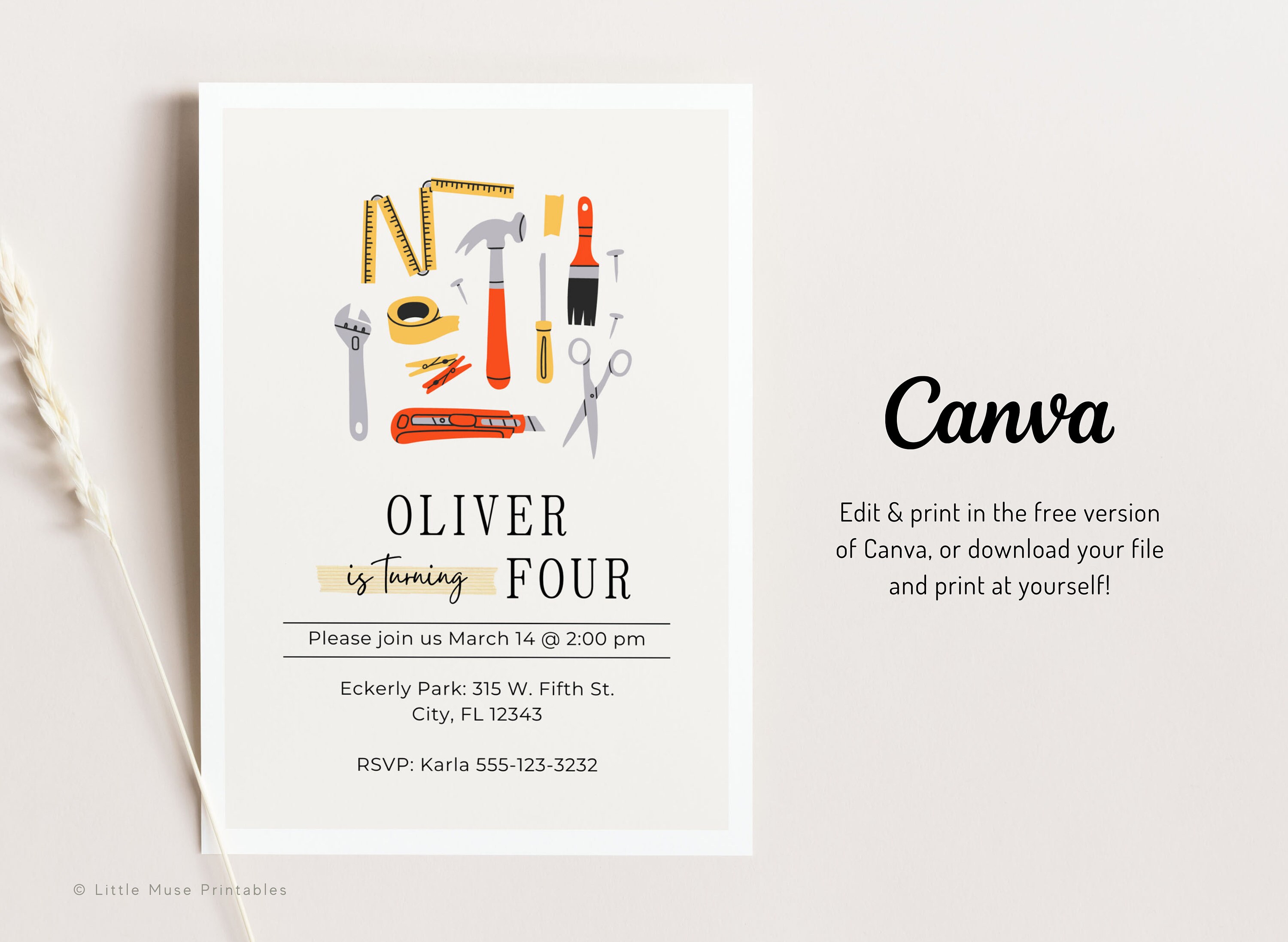Tools Birthday Invitation Template for Canva, Builder Birthday, Mens ...