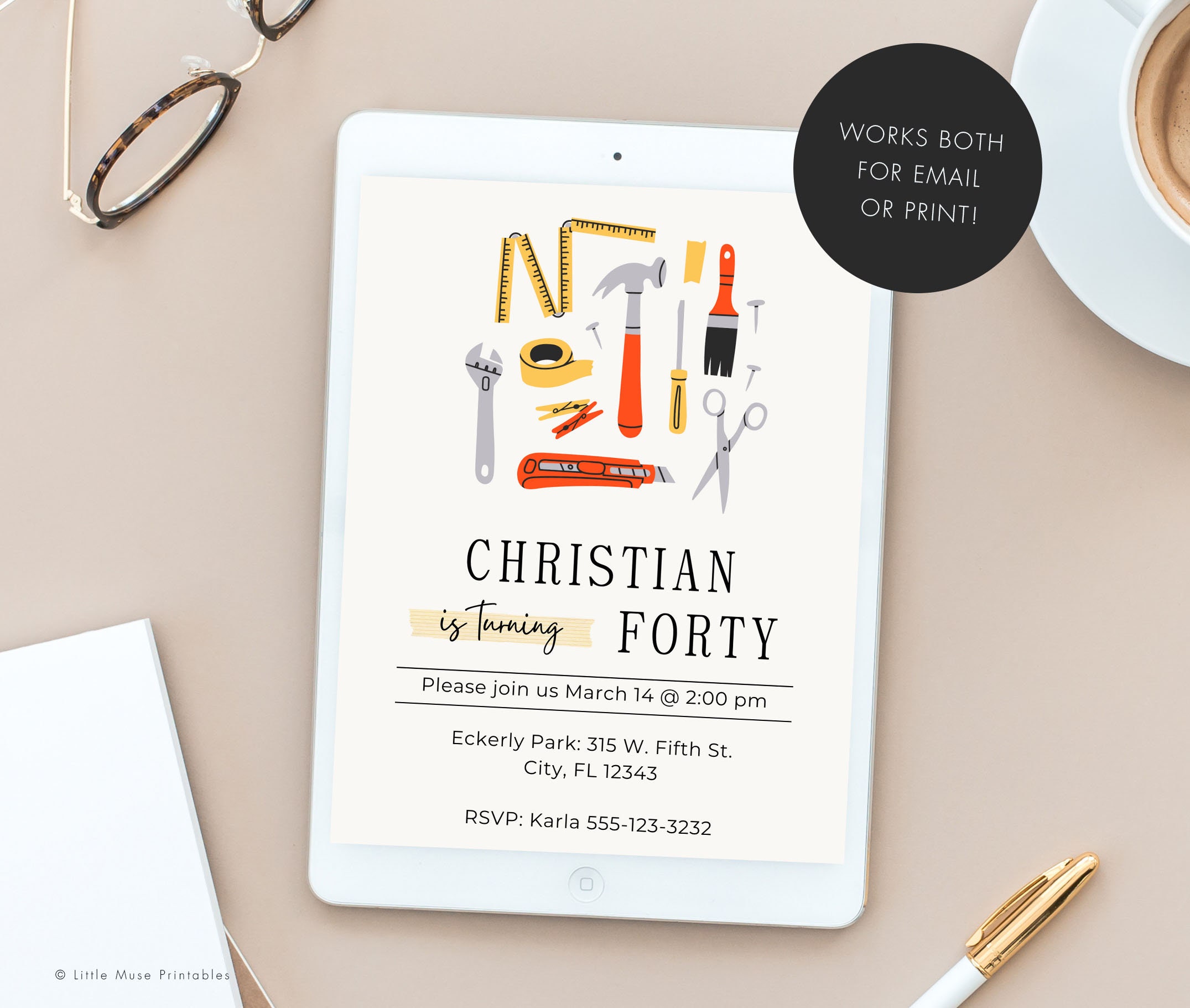 Tools Birthday Invitation Template for Canva, Builder Birthday, Mens ...