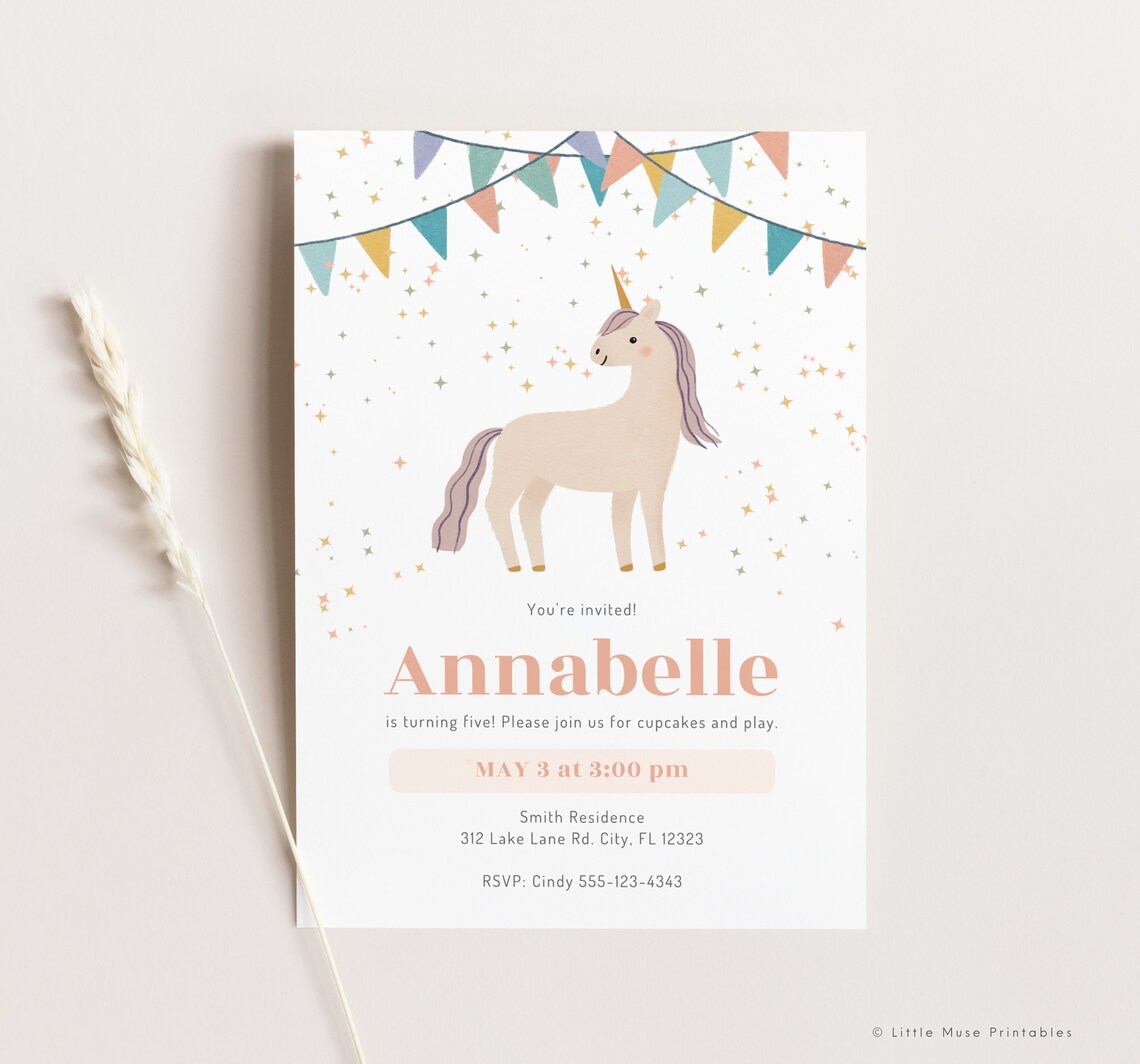 Editable Unicorn Birthday Invitation Template: Canva Party Evite ...