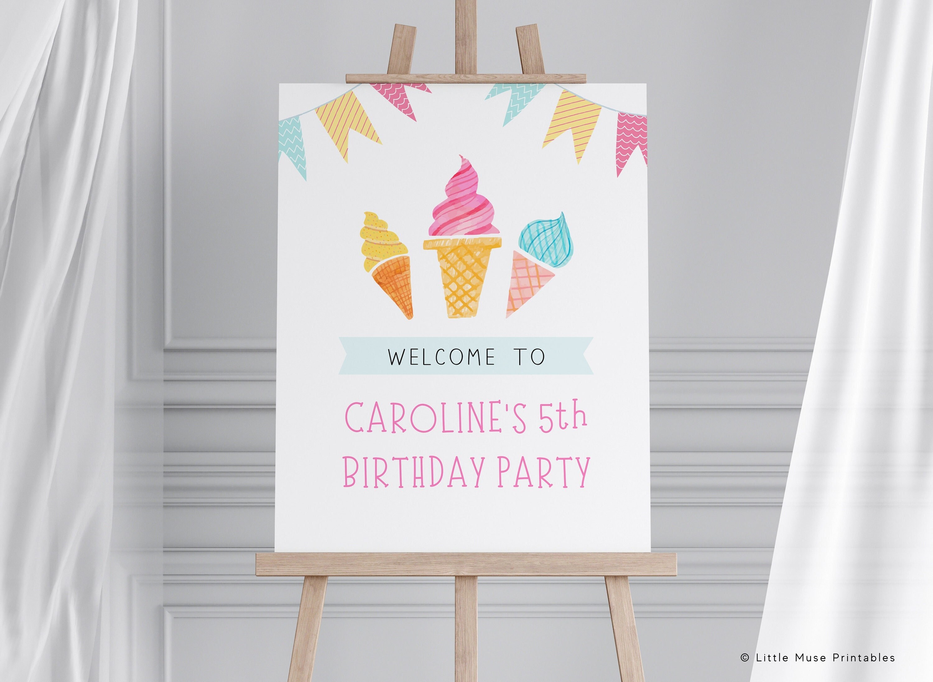 Editable Ice Cream Birthday Welcome Sign, Printable Ice Cream Themed ...