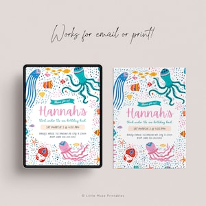 Under the Sea Invitation Template for Canva, Sea Creature Birthday ...