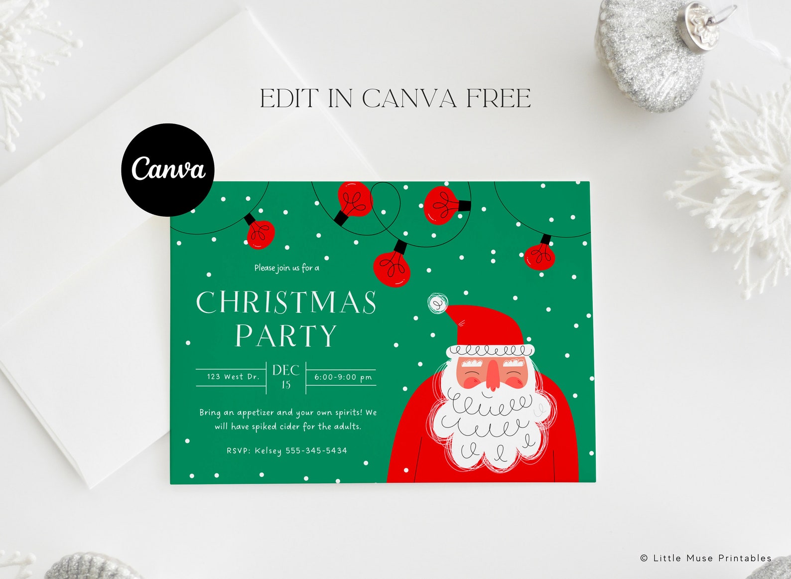 Santa Christmas Party Invitation Template for Canva (digital Download ...