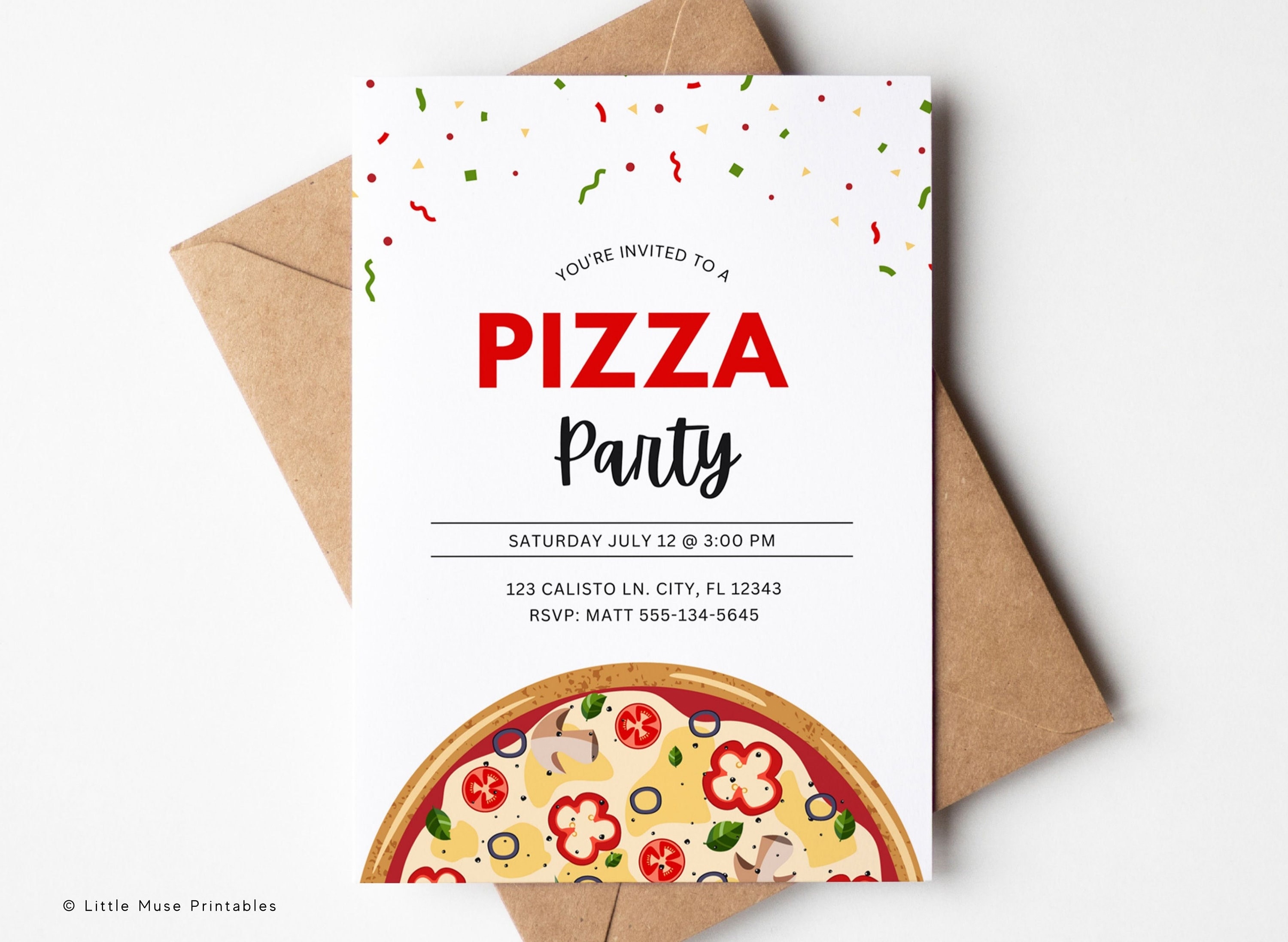 Modern Pizza Party Invitation Kid Pizza Birthday Party Invitation Pizza ...