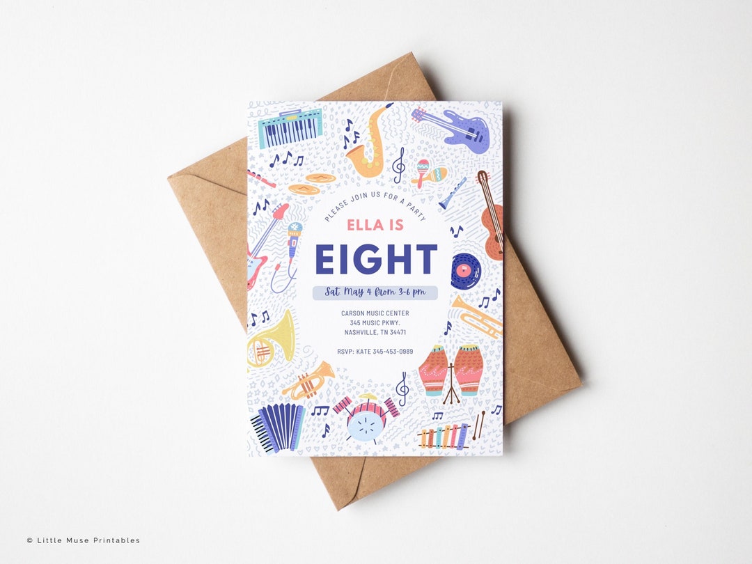 Music Lover Birthday Party Invitation for Canva, Editable Musical ...