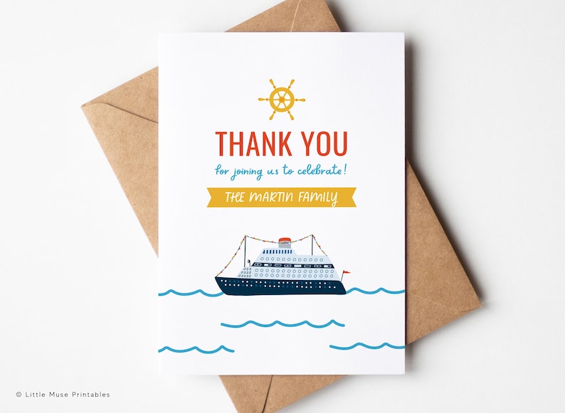 Nautical Thank You Card for Canva Kids Birthday Thank You - Etsy