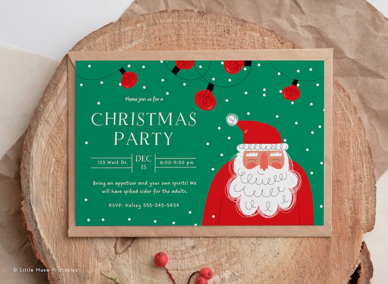 Santa Christmas Party Invitation Template for Canva (digital Download ...