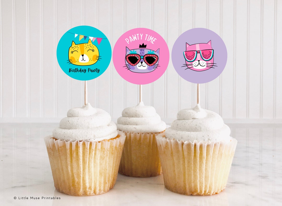 Kitty Cat Birthday Cupcake Toppers for Canva, Editable Cat Lover ...