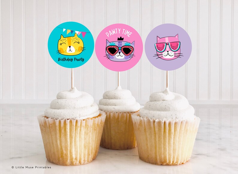 Kitty Cat Birthday Cupcake Toppers: Editable Canva Template (digital ...