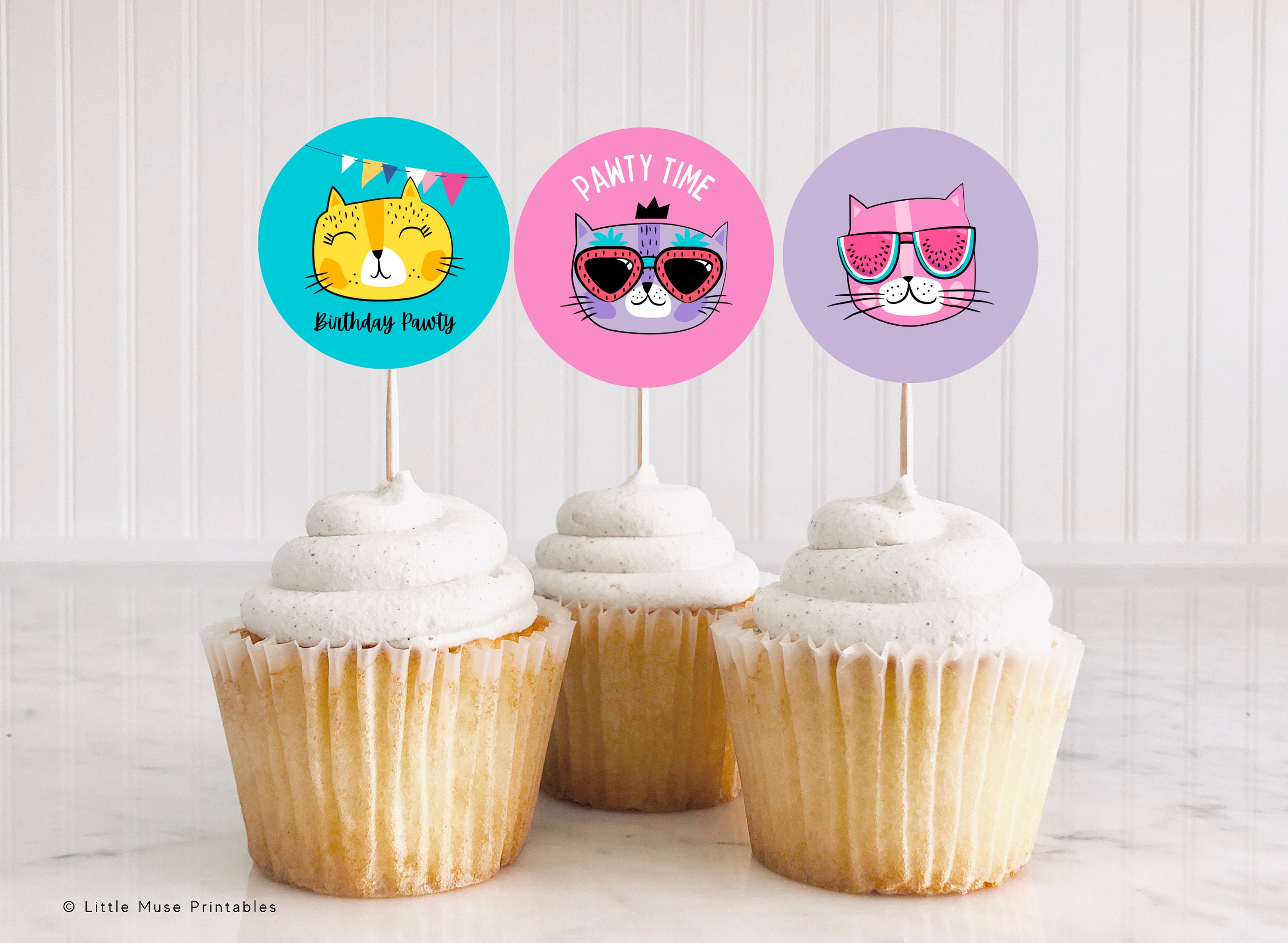 Kitty Cat Birthday Cupcake Toppers for Canva, Editable Cat Lover ...