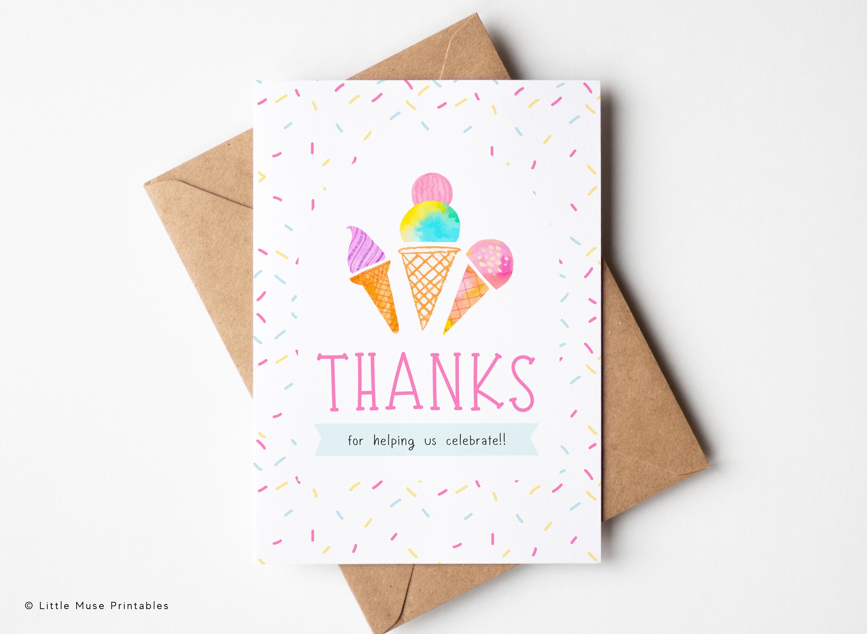 Ice Cream Birthday Thank You Card: Editable Canva Template (digital ...