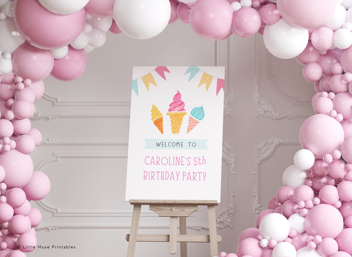 Editable Ice Cream Birthday Welcome Sign, Printable Ice Cream Themed ...