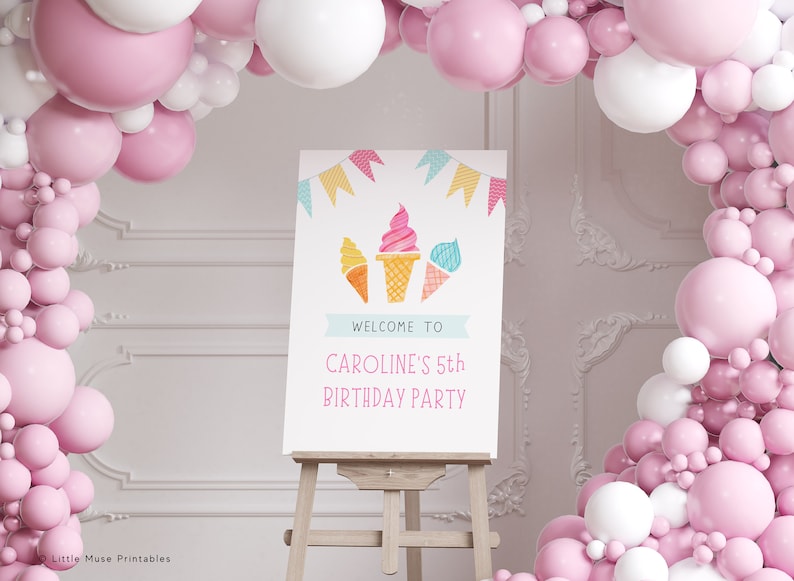 Editable Ice Cream Birthday Welcome Sign (printable Canva Template) - Etsy