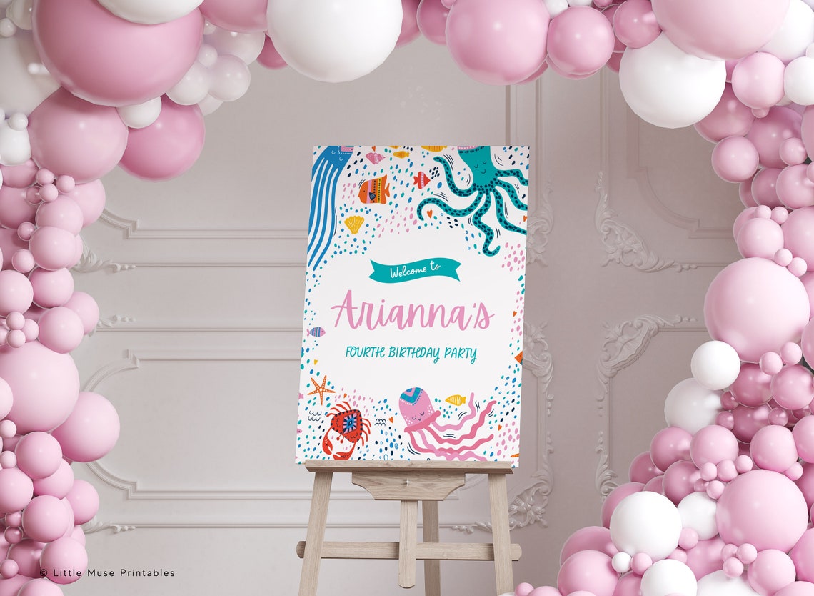Editable Sea Life Birthday Welcome Sign, Printable Ocean Themed ...