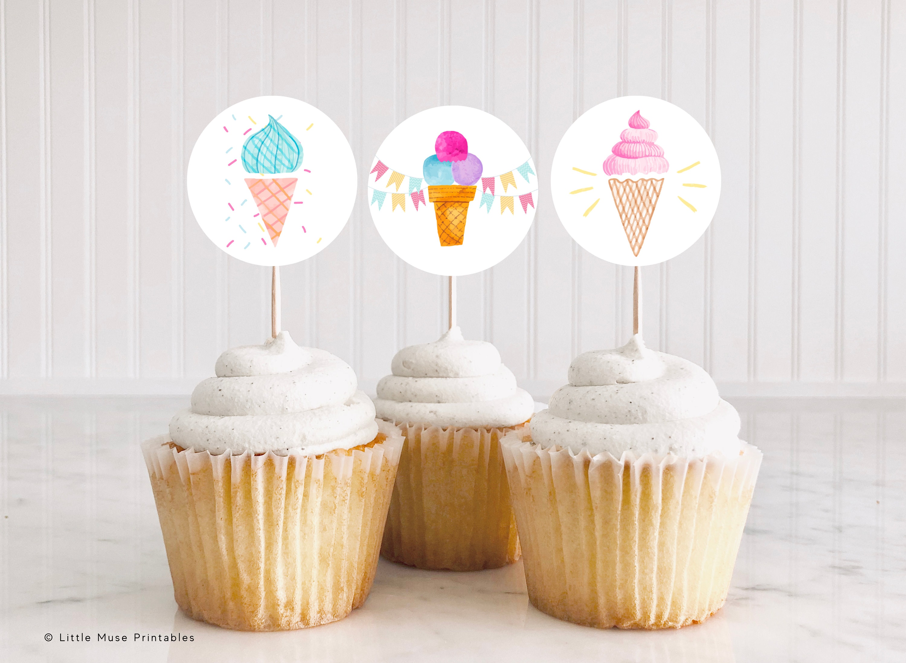 Ice Cream Cupcake Toppers: Editable Birthday Party Decor (digital ...