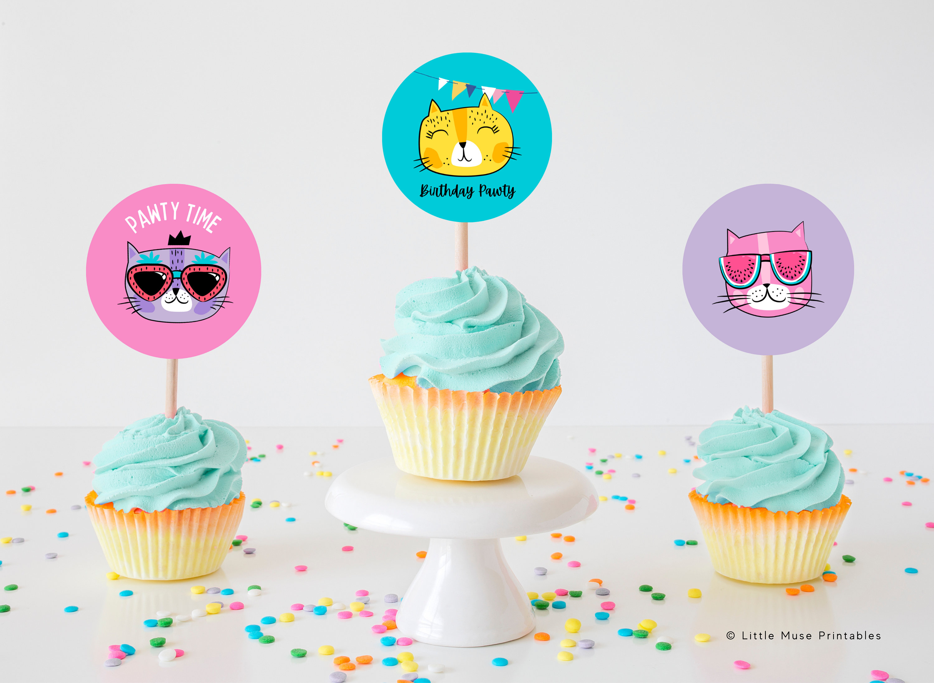Kitty Cat Birthday Cupcake Toppers for Canva, Editable Cat Lover ...