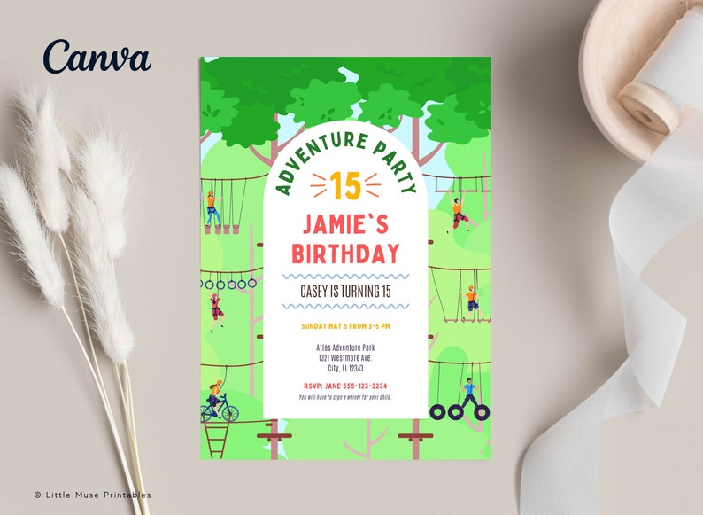 Adventure Birthday Invitation: Climbing, Obstacle Course Party (canva ...