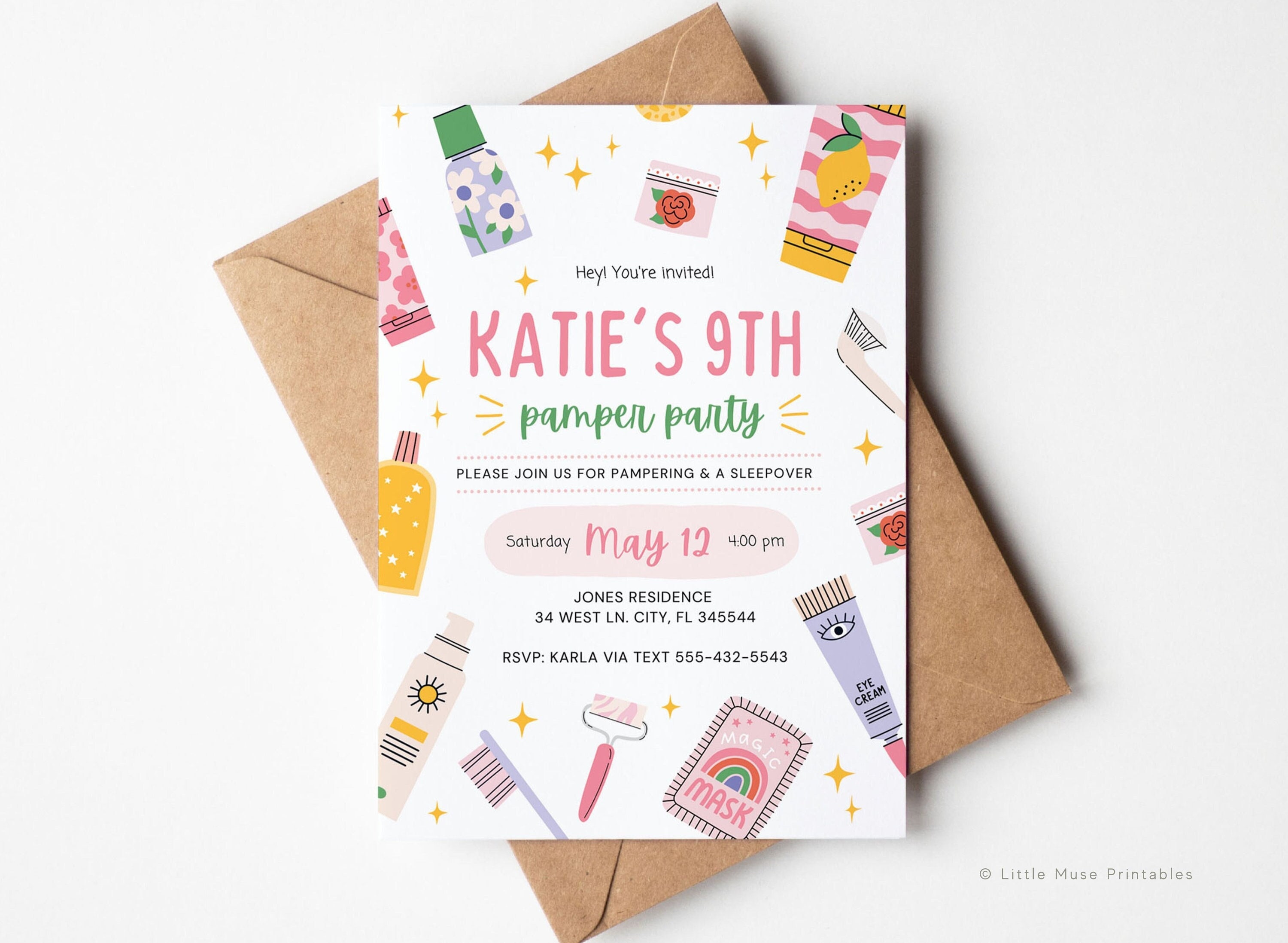 Girls Pamper Party Invitation for Canva, Editable Spa Party Birthday ...