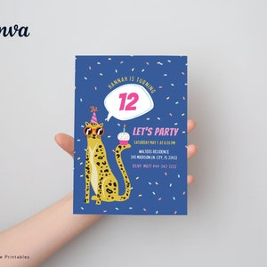 Printable Cheetah Birthday Party Invitation for Canva, Editable Teen ...