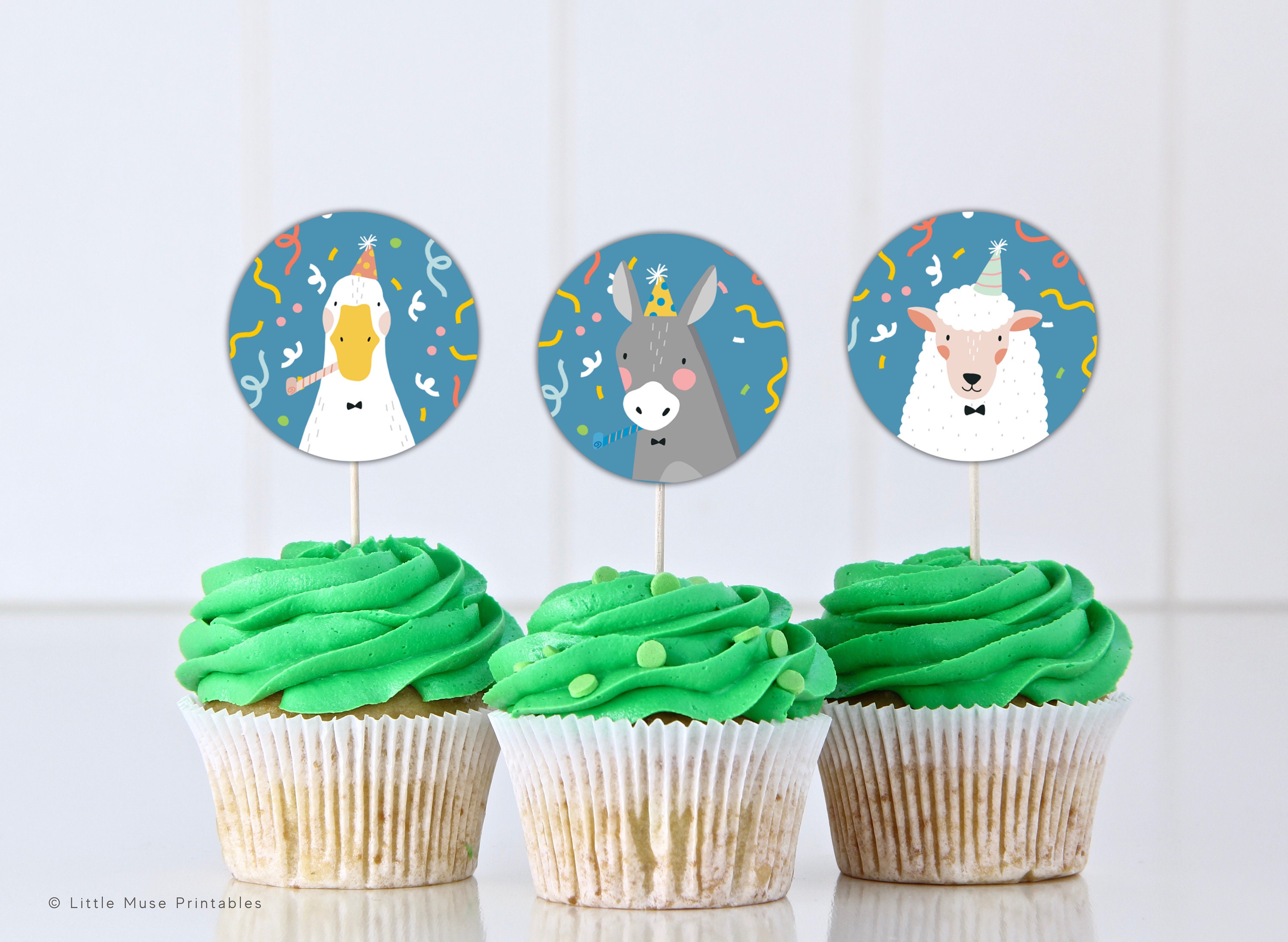 Animal Party Cupcake Toppers: Printable Template (instant Download) - Etsy