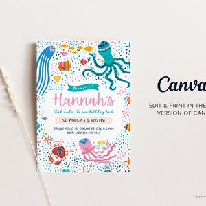 Under the Sea Invitation Template for Canva, Sea Creature Birthday ...